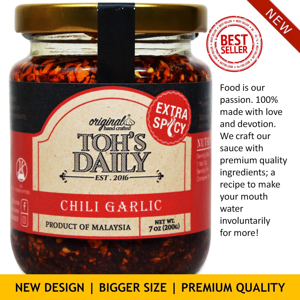 TOH'S DAILY Chili Garlic Extra Spicy, 200g | Shopee Malaysia
