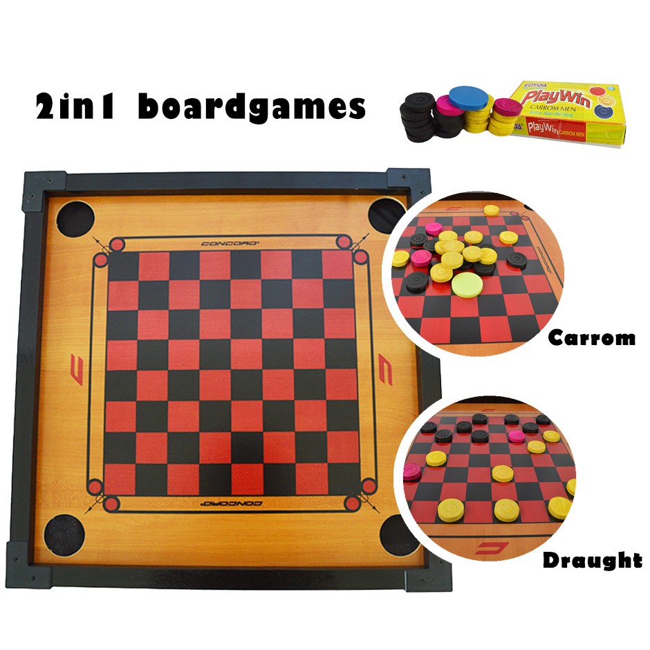 Mini Carrom Board & Draught Set / Set Papan Karom & Dam Haji Mini (48cm ...