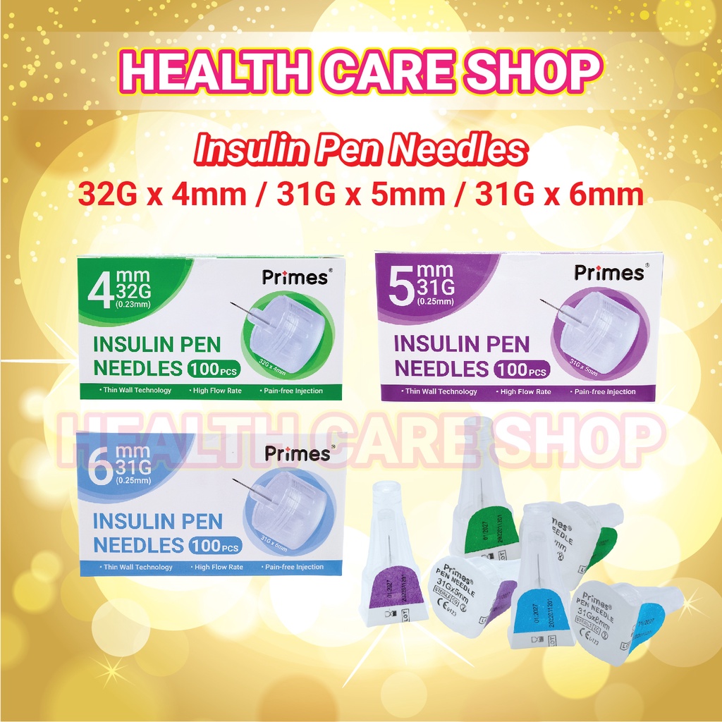 Primes Insulin Pen Needles 100pcs 4mm 32g 5mm 31g 6mm 31g Jarum Pen Insulin Shopee