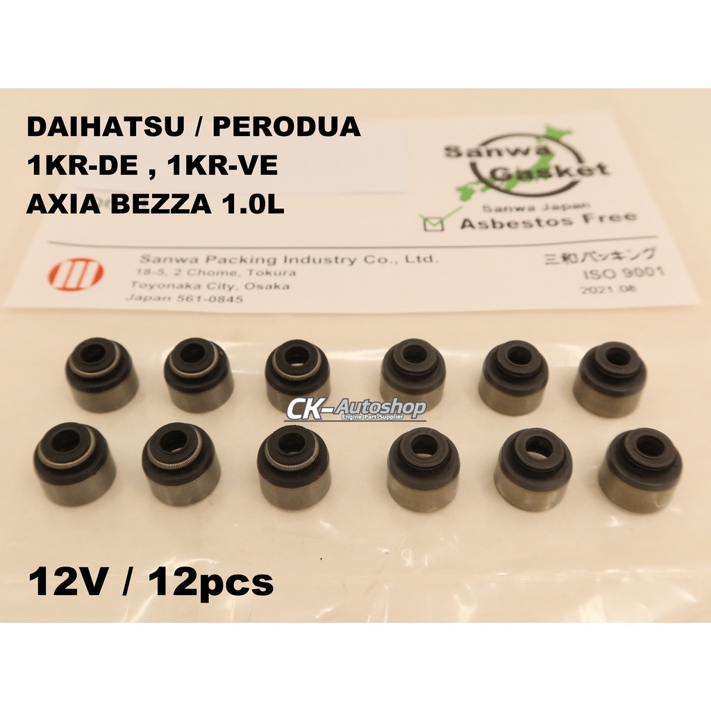 SANWA Japan Viton Valve Seal - Perodua Axia Bezza 1KRDE 1KRVE 1.0L Engines ( 12pcs/set ...