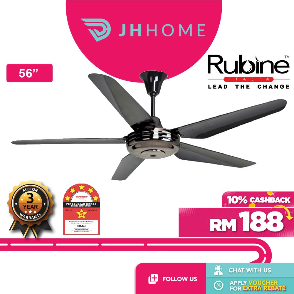 Rubine 56" 5 Blades Gun Metal Ceiling Fan With Remote Control RCF-VETTA56-5B GM | Shopee Malaysia