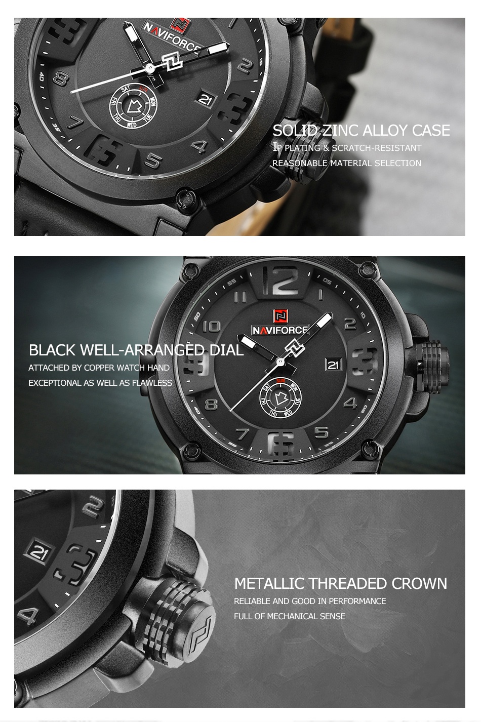 NAVIFORCE 9099 Jam Tangan Lelaki Leather Waterproof Wrist Watch Quart ...