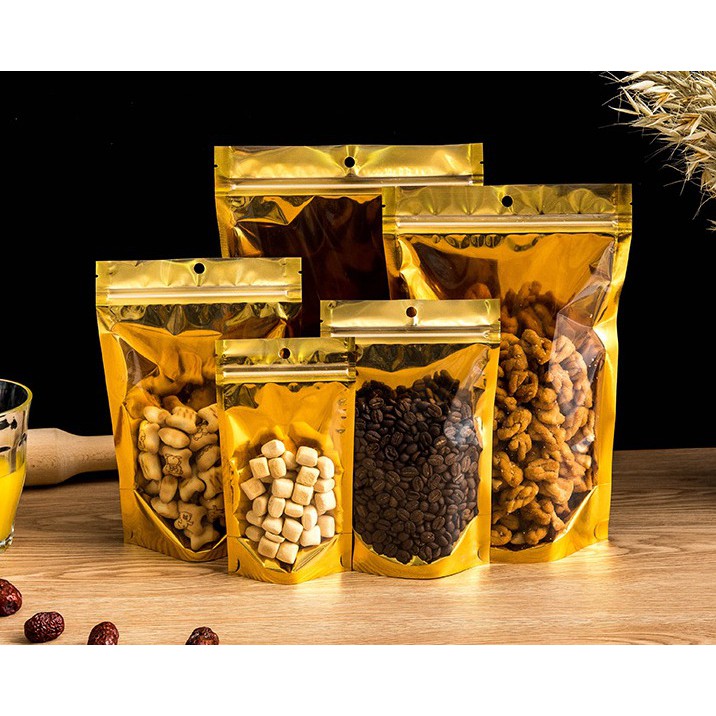 Gold Aluminium Transparent Zip Lock Stand Pouch ±50pcs | Aluminium ...
