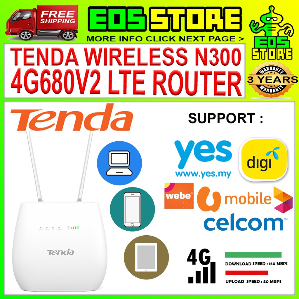 TENDA New 4G680V2 300Mbps Wireless Wi-Fi Modem Router fast 4G LTE speed ...
