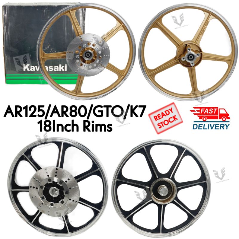 AR125/AR80/GTO/K7 KAWASAKI BOX 18 INCH SPORT RIMS GOLD/BLACK WITH DISC ...