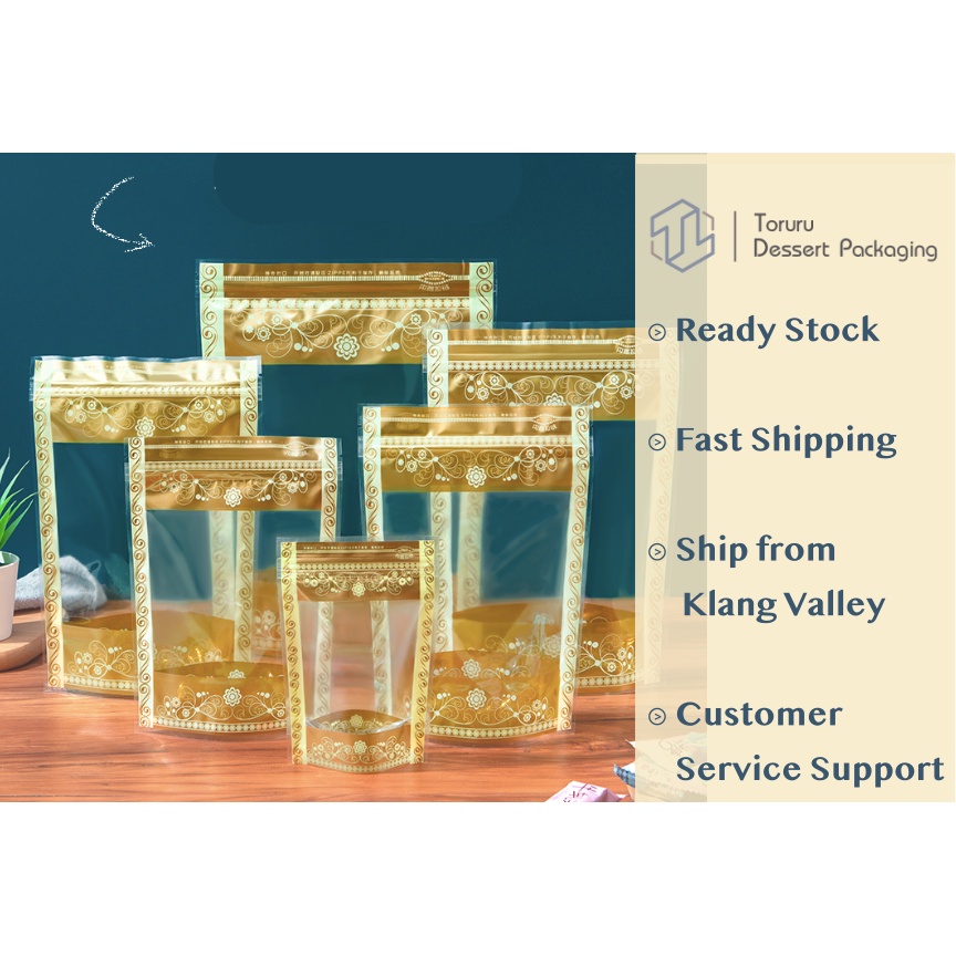 Gold Golden Zip Bag Stand Pouch Transparent Stand Up Pouch Herbal Dry ...