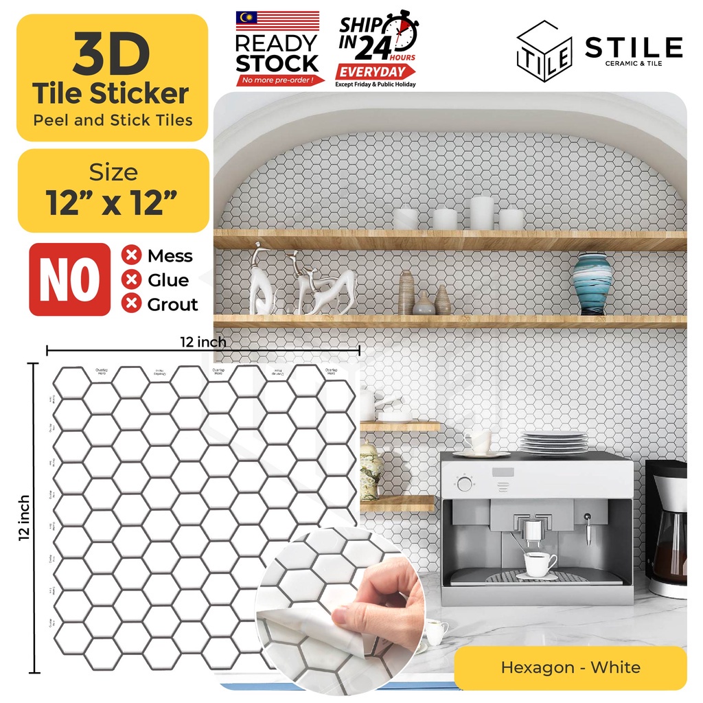 Hexagon Marble 3D Tiles Sticker Kitchen Bathroom Wall Tiles Sticker ...