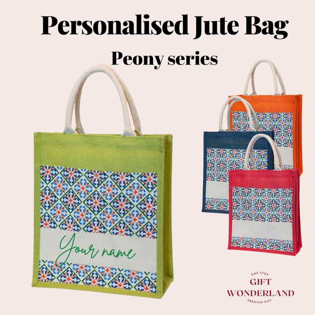[PEONY SERIES] Personalised Jute Bag | DIY Bag | Jute Bag with Name ...