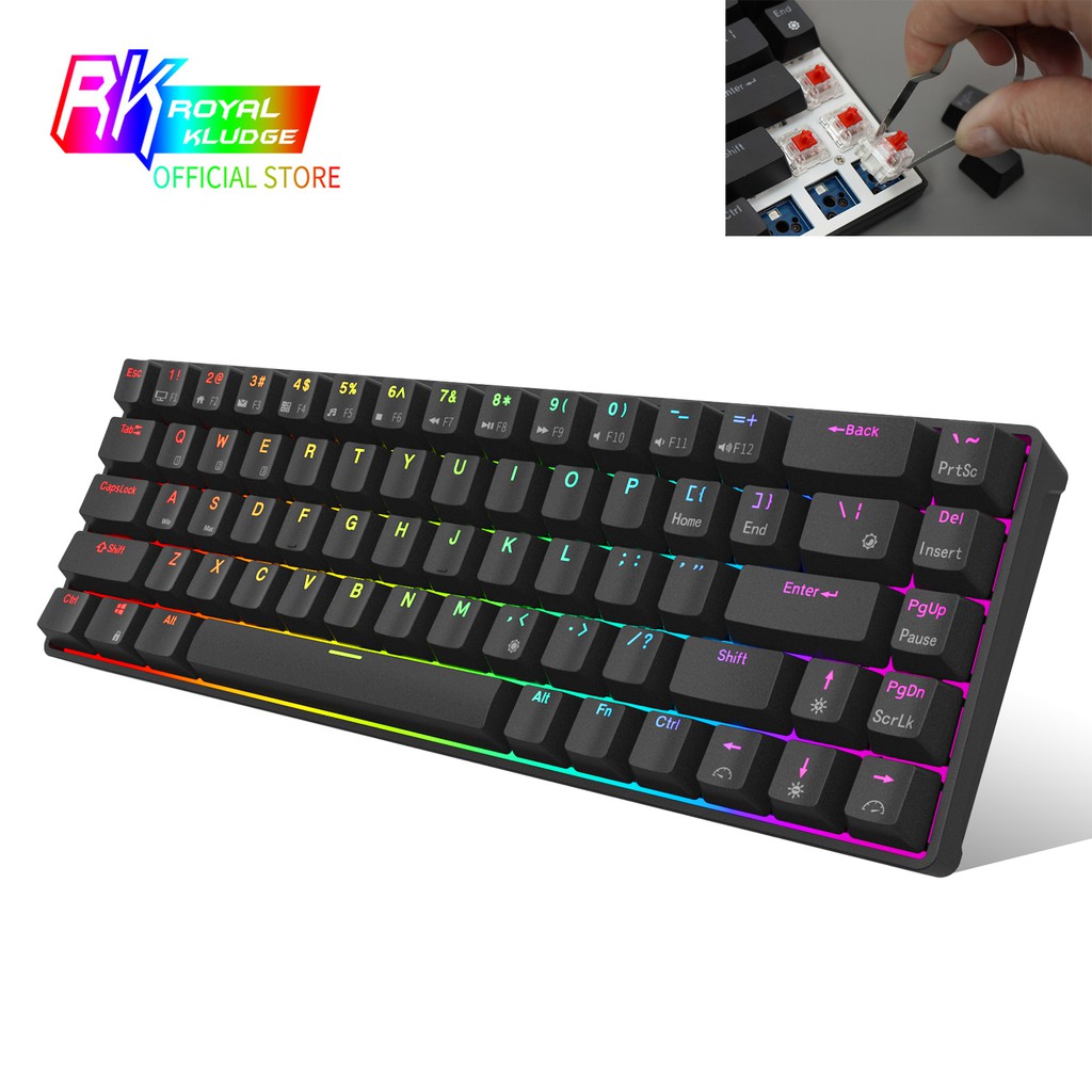 Royal Kludge RK68 (RK855) 65% Bluetooth RGB Hot Swappble Mechanical ...
