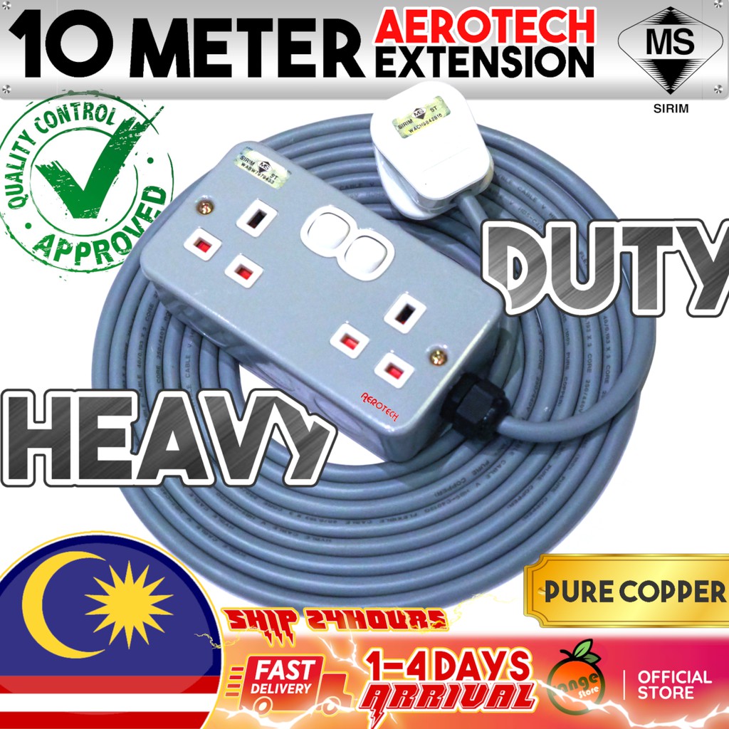 HEAVY DUTY Extension (Pure Copper) 10M Wire 2 Gang Socket with SIRIM ...