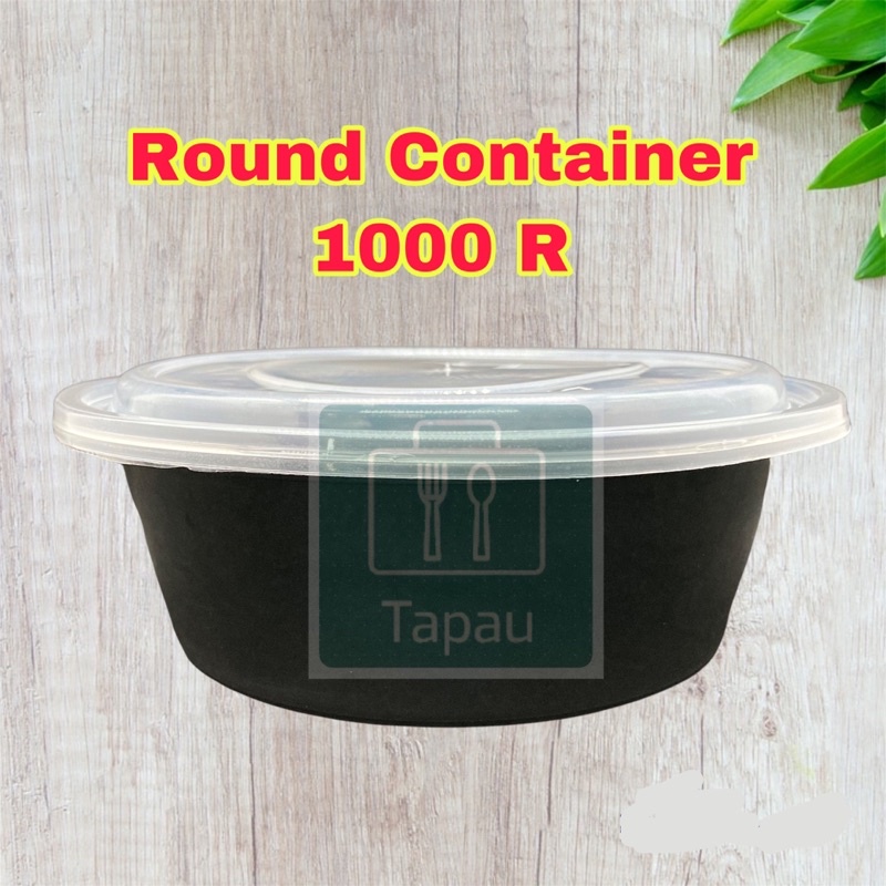 TAPAU - 50pcs+- Y1000R PP Round Takeaway Container (Black) With Clear ...