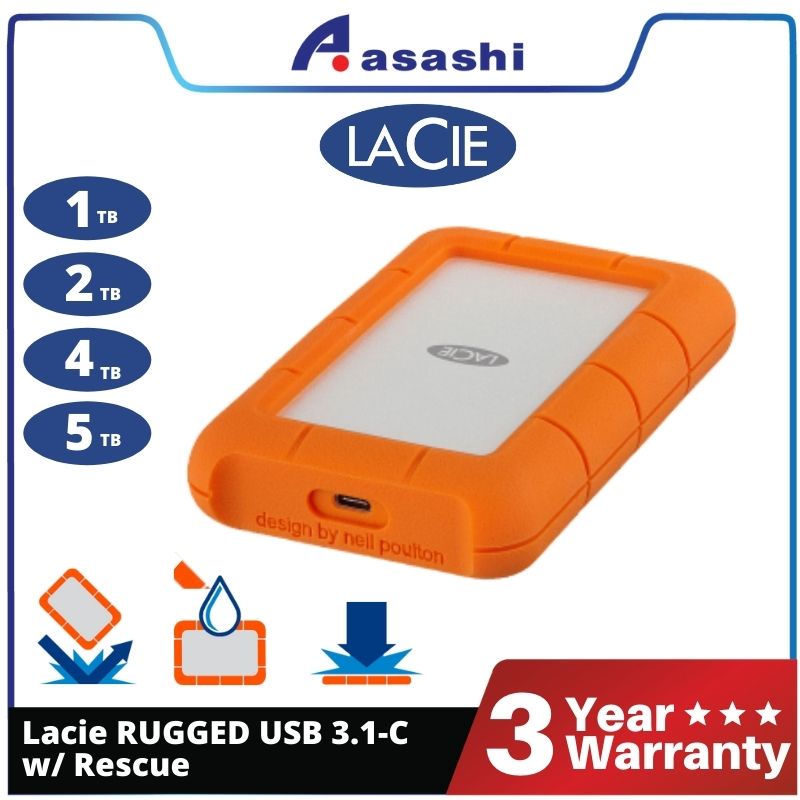 Lacie RUGGED USB 3.1-C w/ Rescue 1TB 2TB 4TB 5TB ( STFR1000800 ...