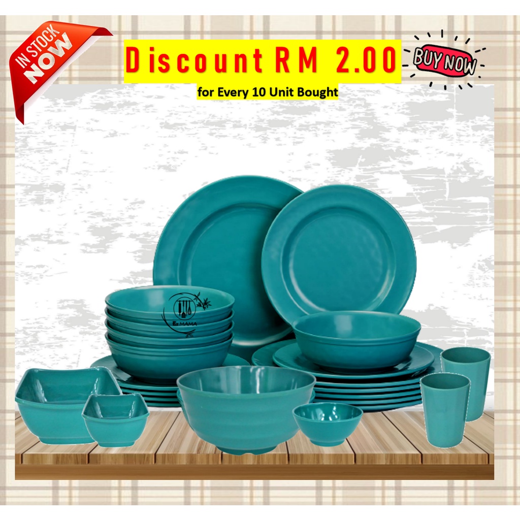 Green Series Tableware Set Melamine Plate Set Pinggan Mangkuk Plastik ...