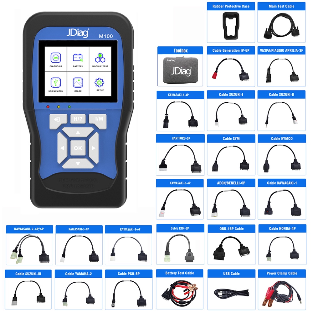 JDIAG M100 Motorcycle Diagnostic Tool Full Set Version Moto Scanner ...