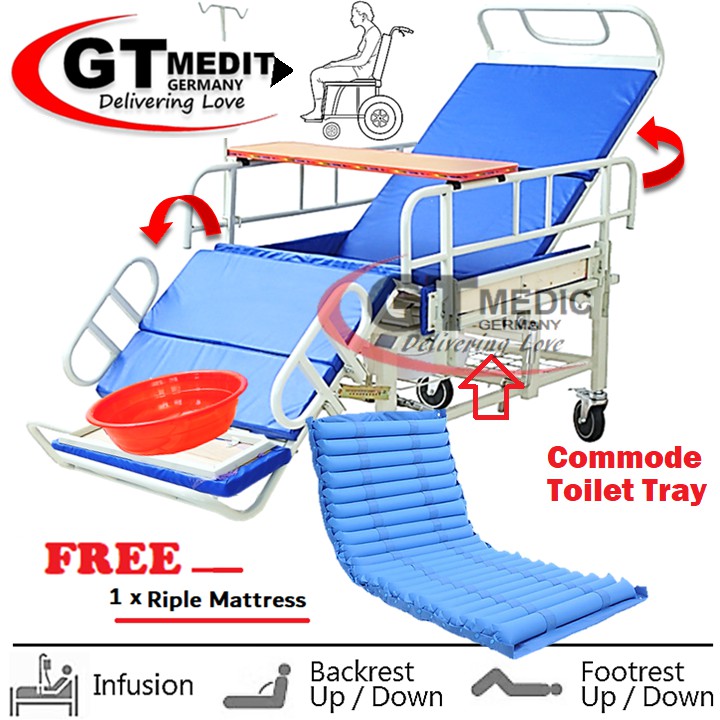 8 Function Double Crank Hospital Nursing Wheelchair Bed Table Infusion ...