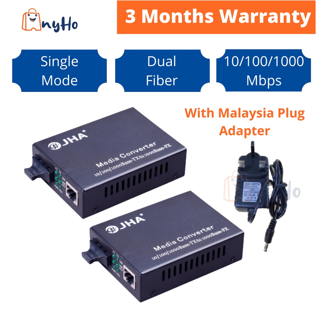 10/100/1000TX – 1000FX JHA Single Mode Dual Fiber Media Converter RJ45 ...