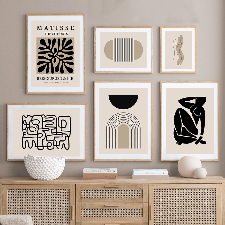 Abstract Geometric Line Matisse Black Beige Posters Minimalist Canvas ...