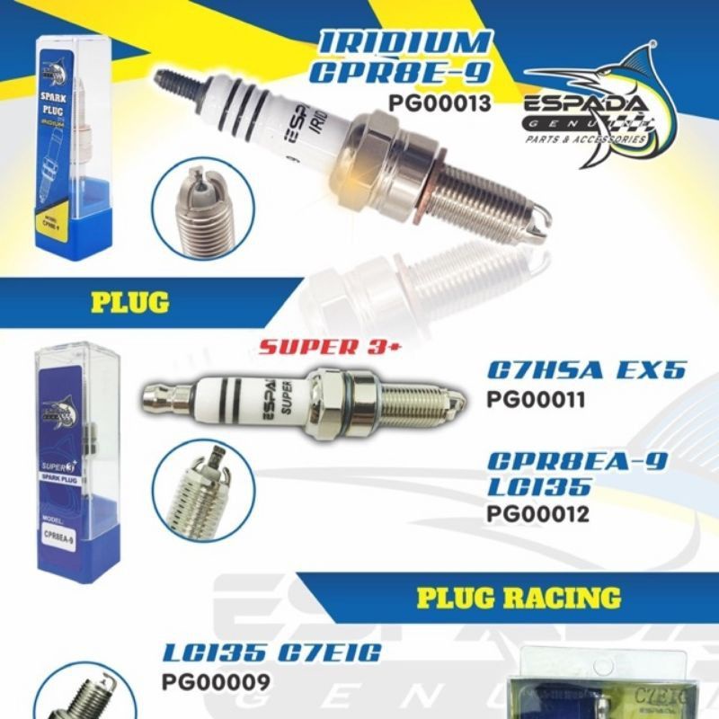 ESPADA RACING SUPER SPARK PLUG[3 KAKI]Y15ZR RS150 KRISS EX5 LC135 W100 ...