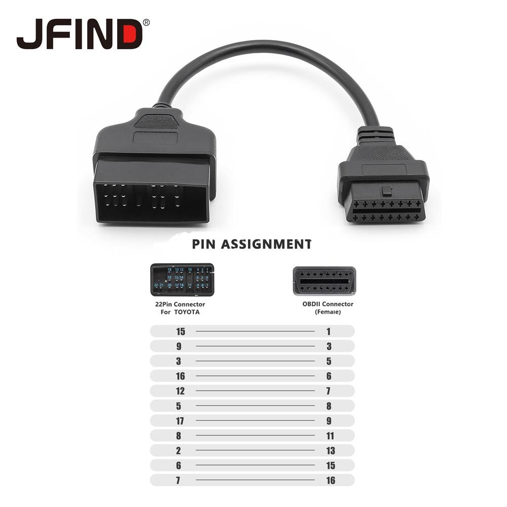 OBD to OBDII Cable for Toyota 22Pin to OBD2 16Pin Connector adapter ...