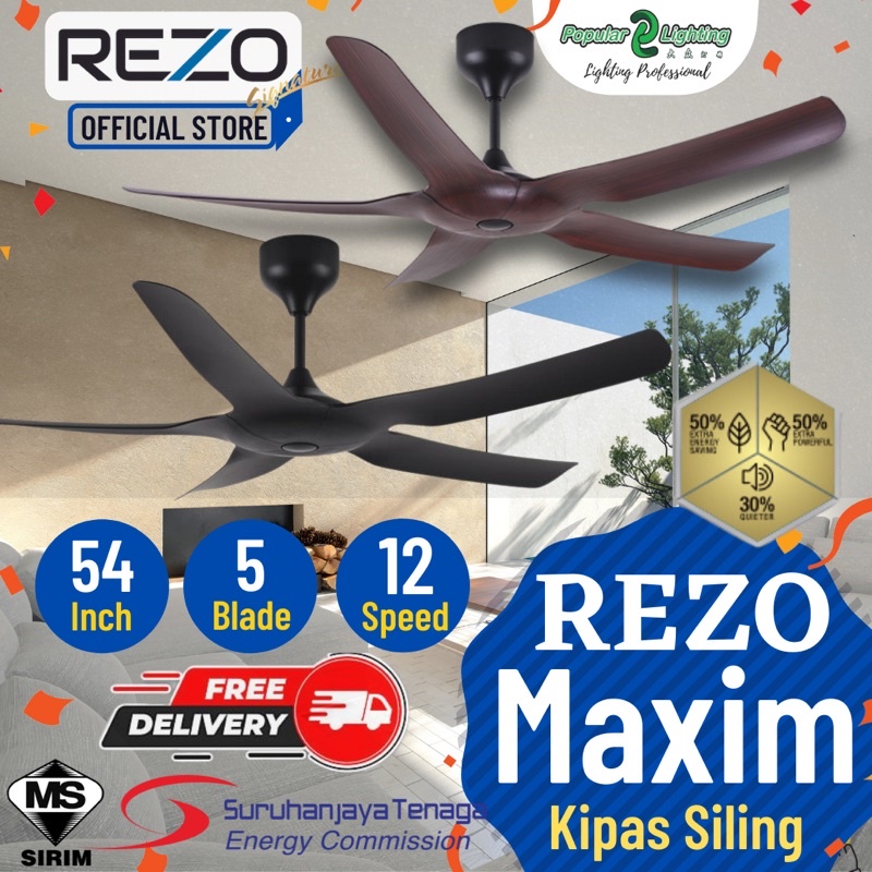 Rezo Maxim 54" 5 Blades 12 Speed Remote Control DC Motor Ceiling Fan ...