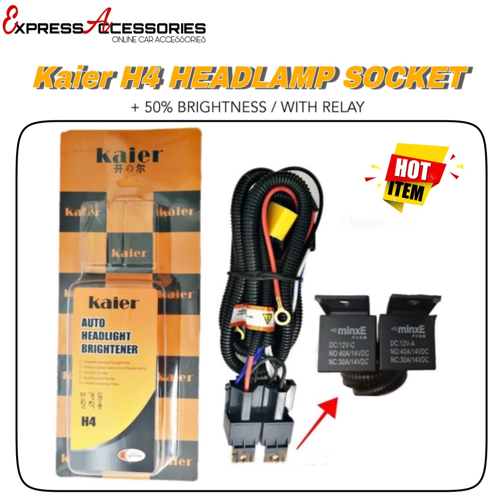 Universal Car H4 Headlamp Headlight Socket Relay Headlight Booster Kit