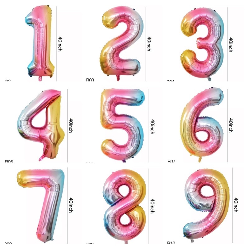 Jumbo RAINBOW NUMBER BALLOONS 100cm (40inch) | Shopee Malaysia