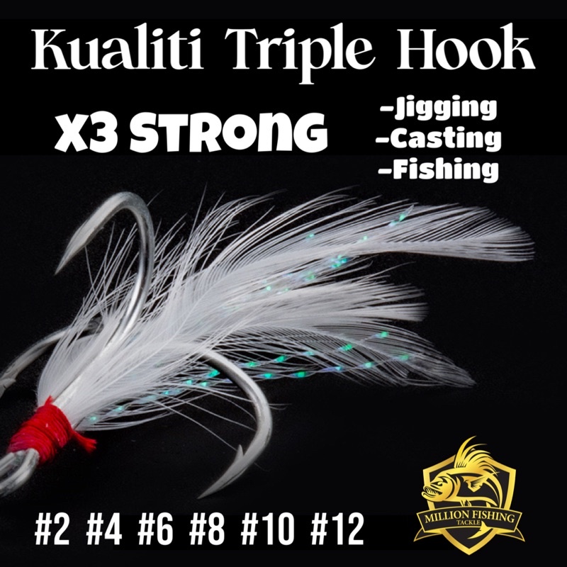 【HK020】5PCS BULU AYAM MATA TIGA 3X TRIPLE HOOK BULU FLASH / TREBLE HOOK ...