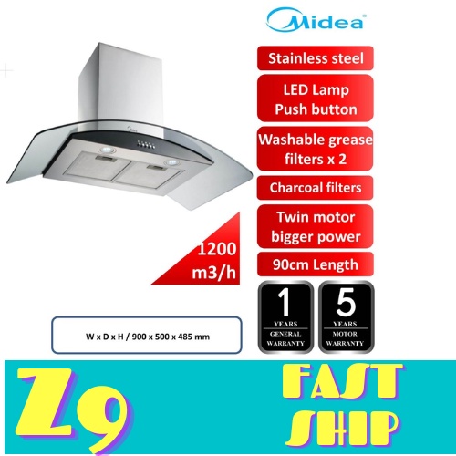 Midea MCH-90MV3 Cooker Hood with Charcoal Filter | Shopee Malaysia