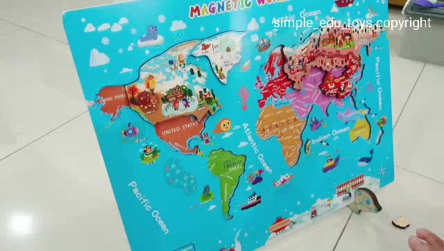 Wooden Magnetic World Map with 184 Geographical Information Card ...