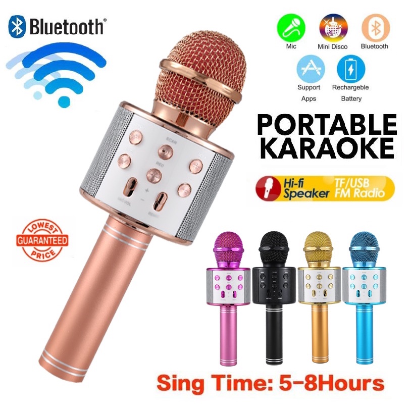 WS858 Wireless Karaoke Microphone Portable Bluetooth Mic Bluetooth Speaker For Music Singing KTV ...