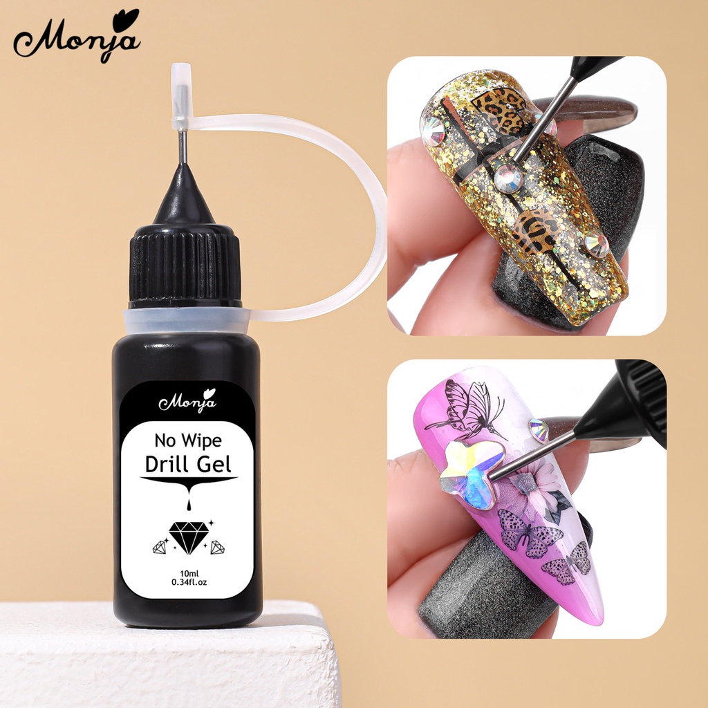 Monja 10ml Adhesive Drill Glue Rhinestones Gel Pinhole No Wipe Sticky ...