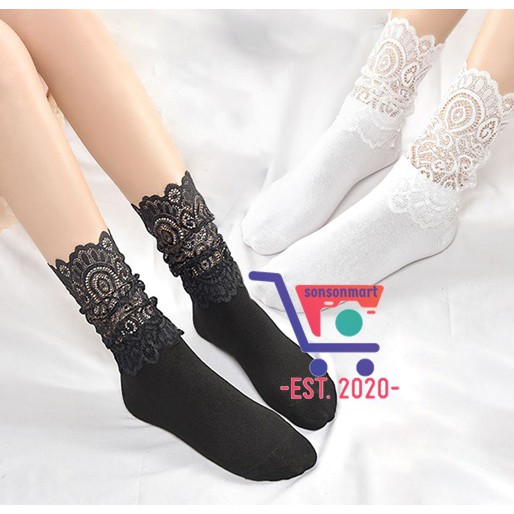 KOREA/ JAPANESE LACE SOCKS with Ruffle Flower／蕾丝花边堆堆袜 | Shopee Malaysia