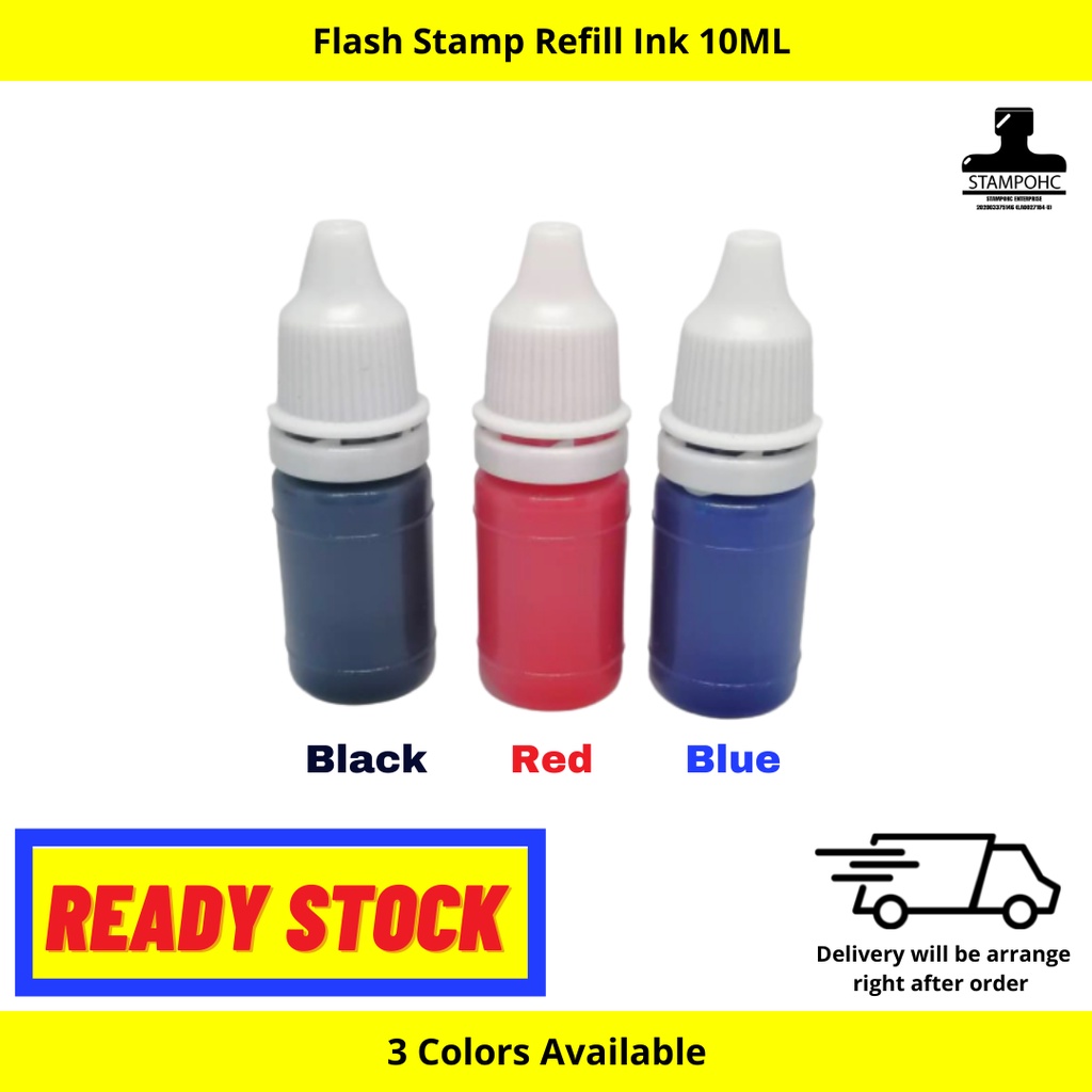 Flash Stamp Ink/ Pre-Ink Stamp Ink/ 10ML (Red , Blue , Black) | Shopee ...