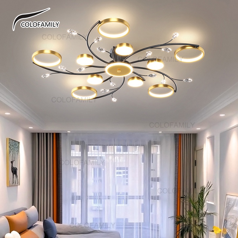 3 Color Led Chandelier Pendant Light Minimalist Living Room Lamp Gold ...