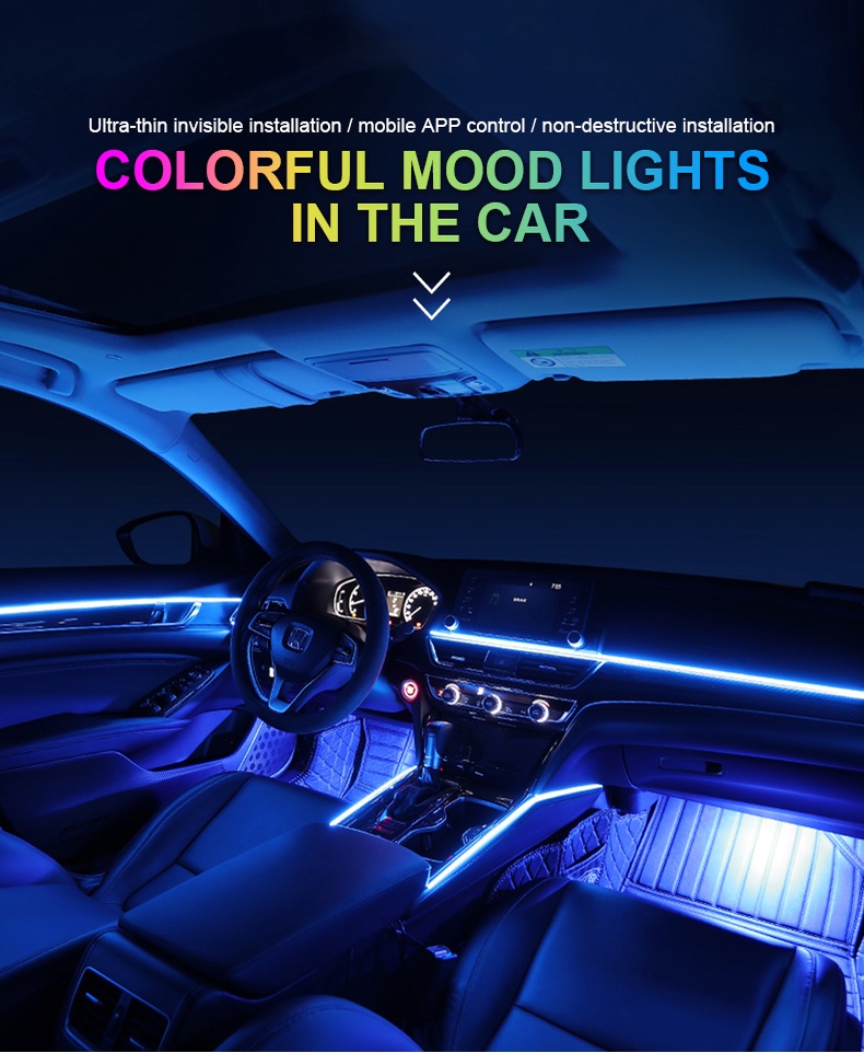 【22 in 1】 LED car ambient light, car interior LED light strip, 64-color ...
