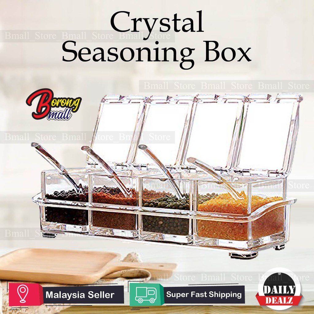 HOT ITEM ‼️ 4pcs Crystal Seasoning Box Transparent Masala Racks Salt ...