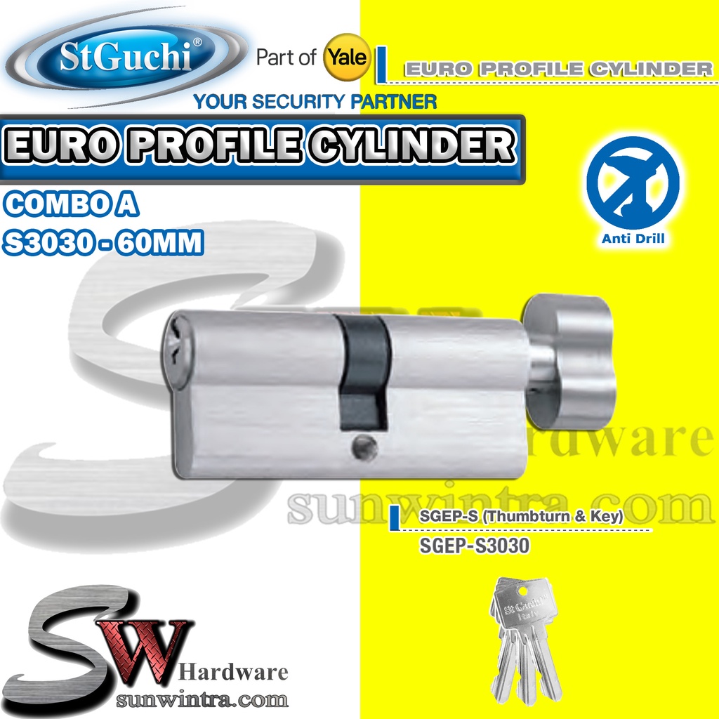 ST GUCHI EURO PROFILE CYLINDER SINGLE KEY & THUMBTURN 60MM/70MM ...