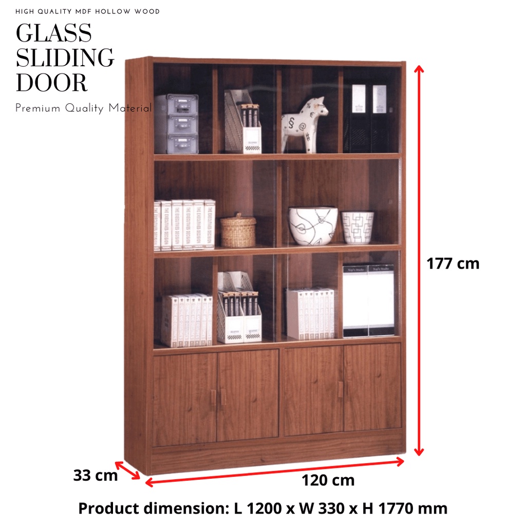STARS Perabot Rak Buku 4 Pintu File Cabinet Glass Door Sliding Door ...