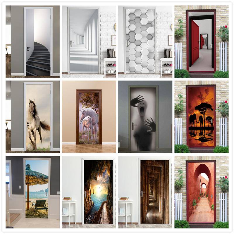 Set Stair Door Sticker Black Stick Wallpaper Geometric Waterproof ...