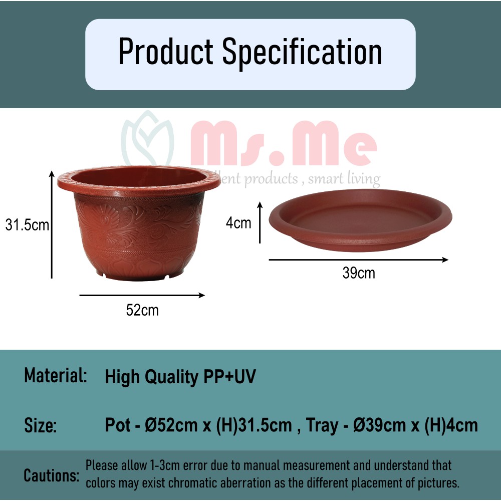 Ms.Me Diameter 52cm High Quality Round Flower Pots Ready Stock Bottom ...