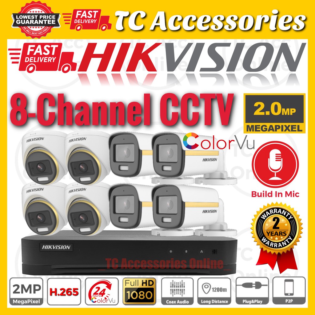 HIKVISION ColorVu Audio 🌟8-CHANNEL🌟 2.0MP CCTV Full HD 2MP HIK 1080P ...