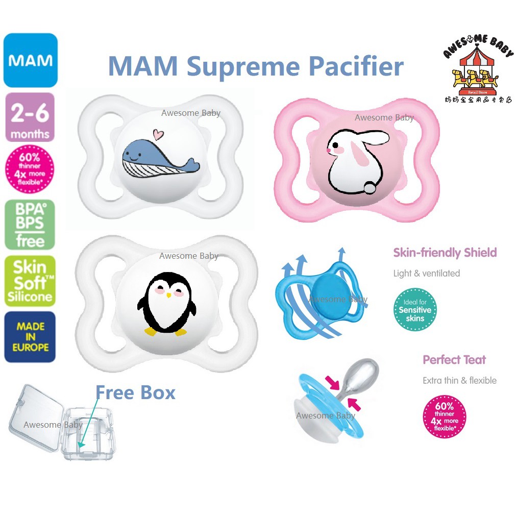 MAM Supreme Pacifier 2-6m / 6m+ / 16m+, Single Pack Orthodontic Baby ...