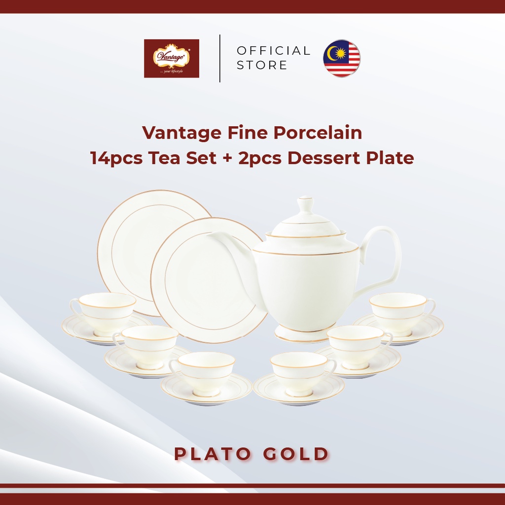 Vantage Fine Porcelain Plato Gold 14pcs Tea Set | Shopee Malaysia