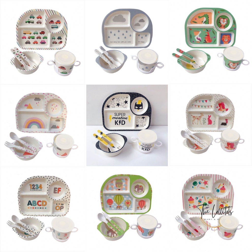 6Pcs Kids Baby Bamboo Fibre Feeding Plate Bowl Set Children Tableware ...