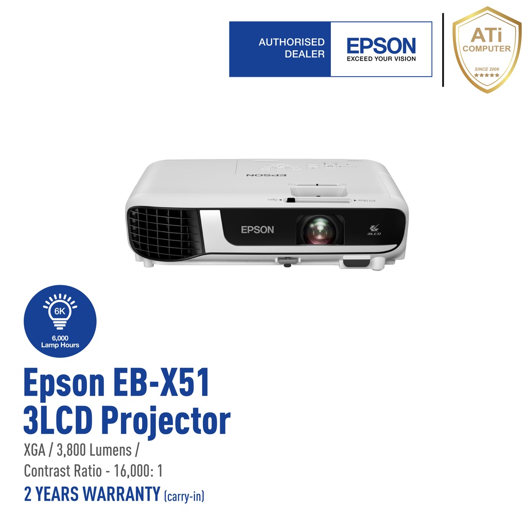 (Pre-Order) Epson EB-X51 XGA 3LCD Projector (3,800 Lumens) | Shopee ...