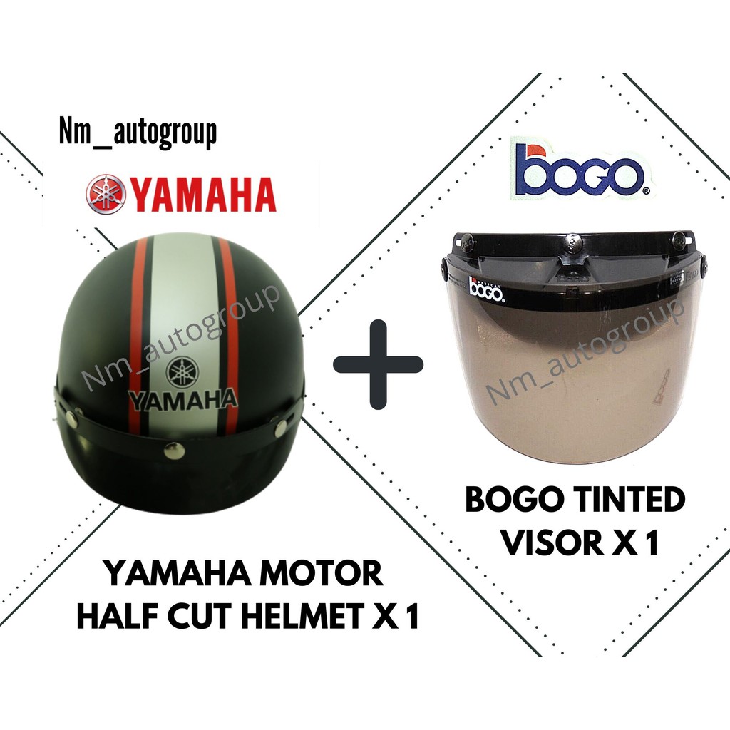 Yamaha Ori New Half-Cut Helmet Matte Black/Shine Blue/Shine Red +Bogo ...