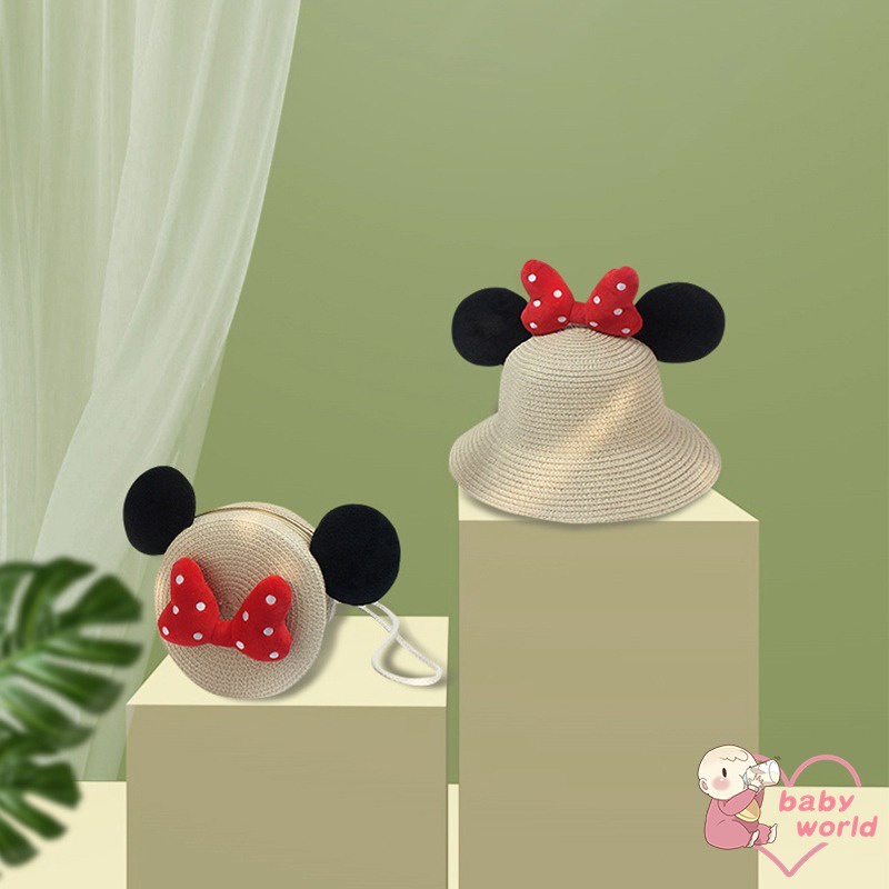 Children girls cute Mickey Mouse woven straw hat baby sunscreen hat ...