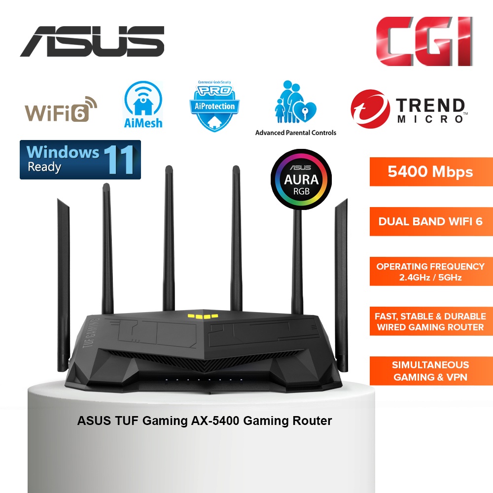 Asus TUF Gaming TUF-AX5400 Dual Band WiFi 6 Gaming AiProtection Pro ...