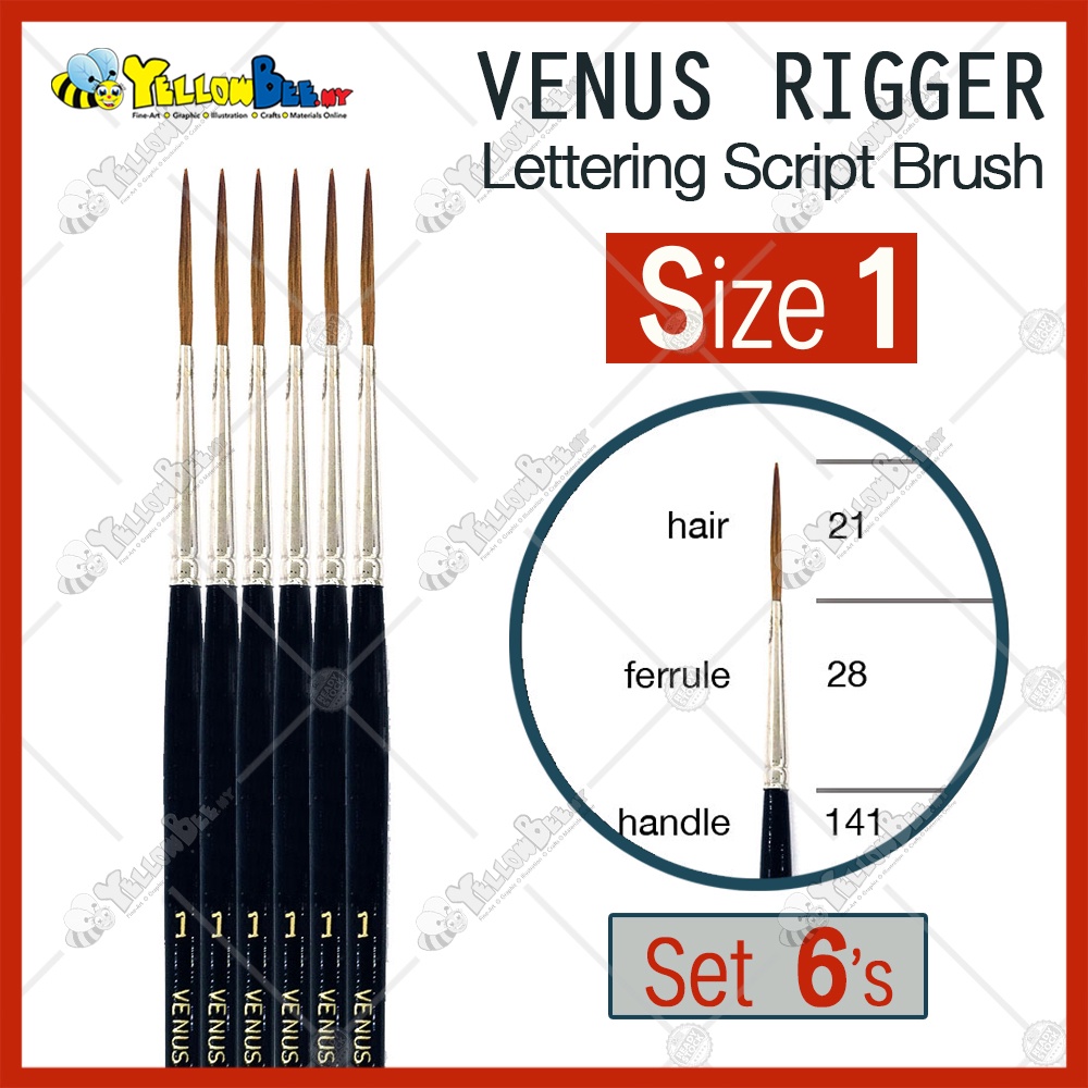 VENUS Sable Rigger Brush 2210 #1 [Set 6s] Scroll Script Writer Hand ...