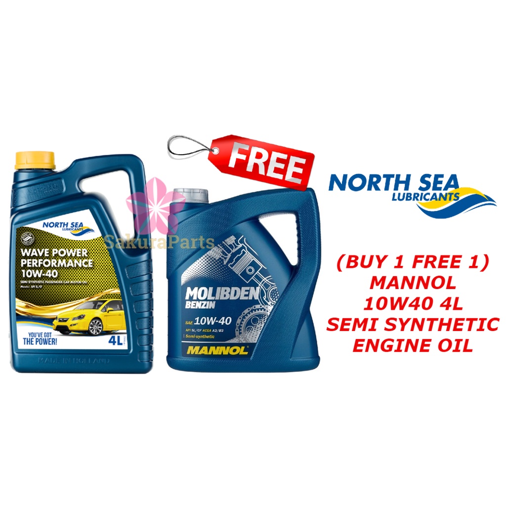(BUY 1 FREE 1) NORTH SEA 10w40 WAVE POWER PERFORMANCE Semi Synthetic Engine Oil 4L + FREE ENGINE ...